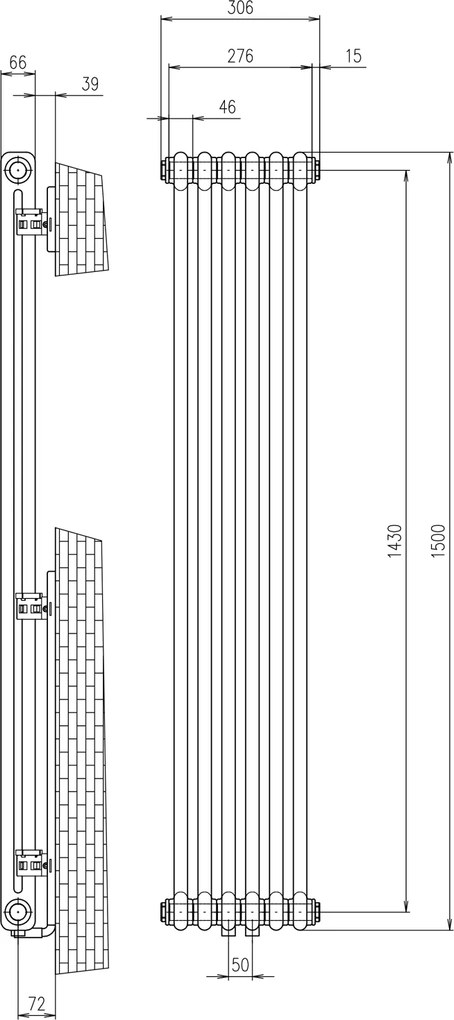 Sapho FEDE 1500 x 306 mm IR192 otopné těleso 6 seg. bílá mat