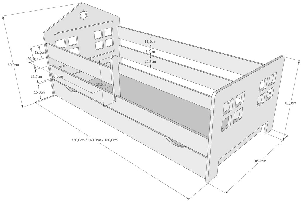 BabyBeds Dětská postel POLA Velikost postele: 160x80 cm, Barevné provedení: Modrá, Úložný prostor: Ano, s úložným prostorem Bílá