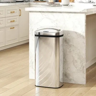 HOMCOM odpadkový koš 40 L se senzorem pro automatické otevírání a zavírání, 33x25x70 cm, stříbrný