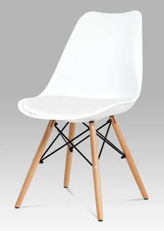 Autronic - Jídelní židle bílý plast / bílá koženka / natural - CT-741 WT