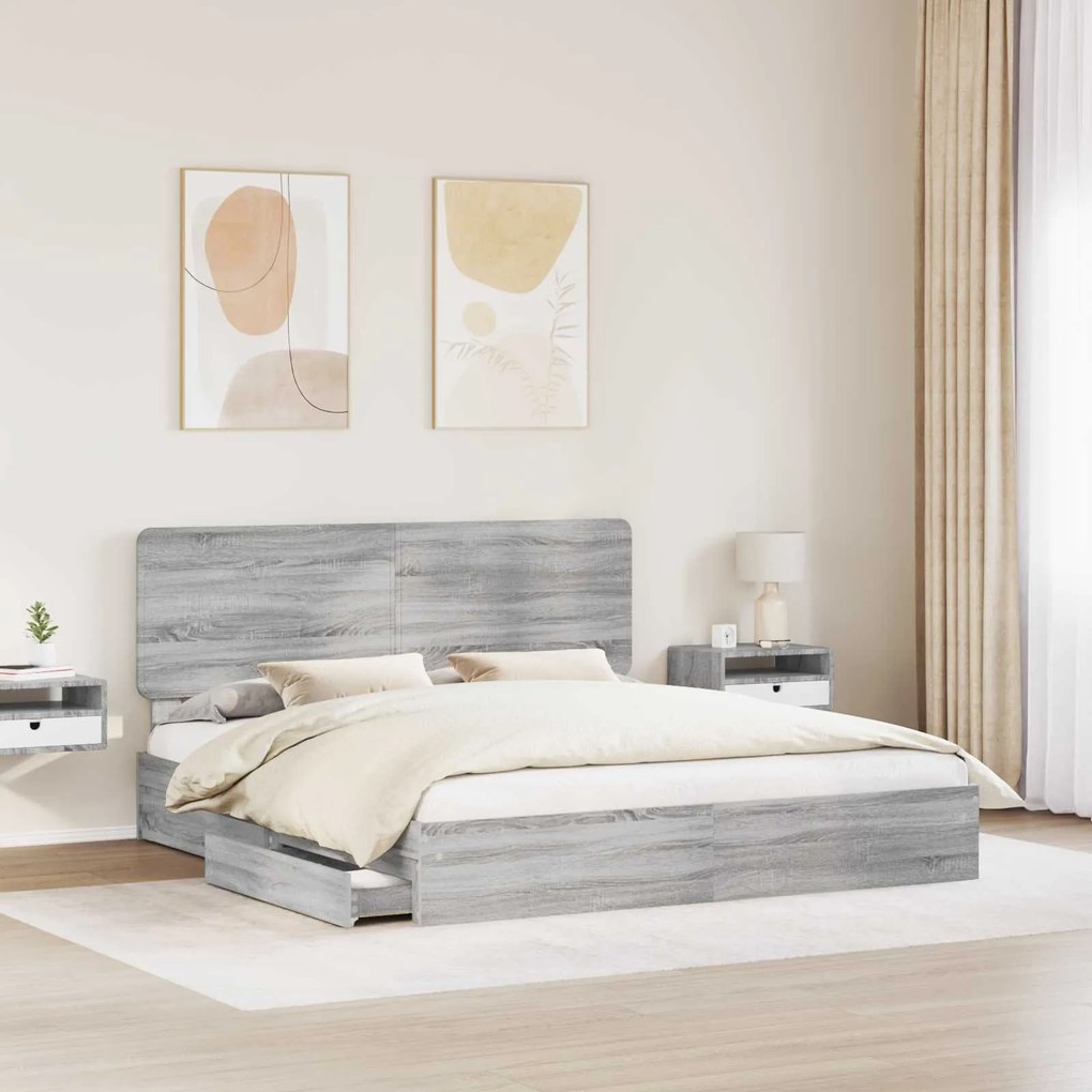 Postel s úložným prostorem se zásuvkou Šedá Sonoma 180 x 200 cm 3412663