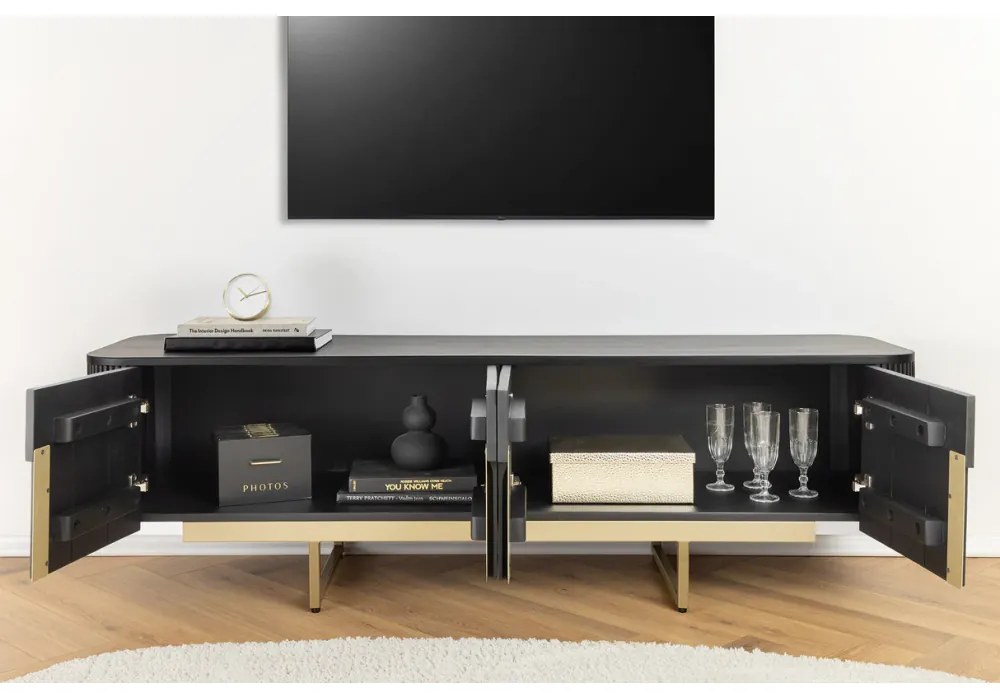 Massive home | TV stolek GATSBY 160 cm retro styl mango, černo-zlatý
