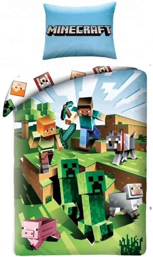 Bavlněné ložní povlečení Minecraft - motiv Farma - 100% bavlna  - 70 x 90 cm + 140 x 200 cm
