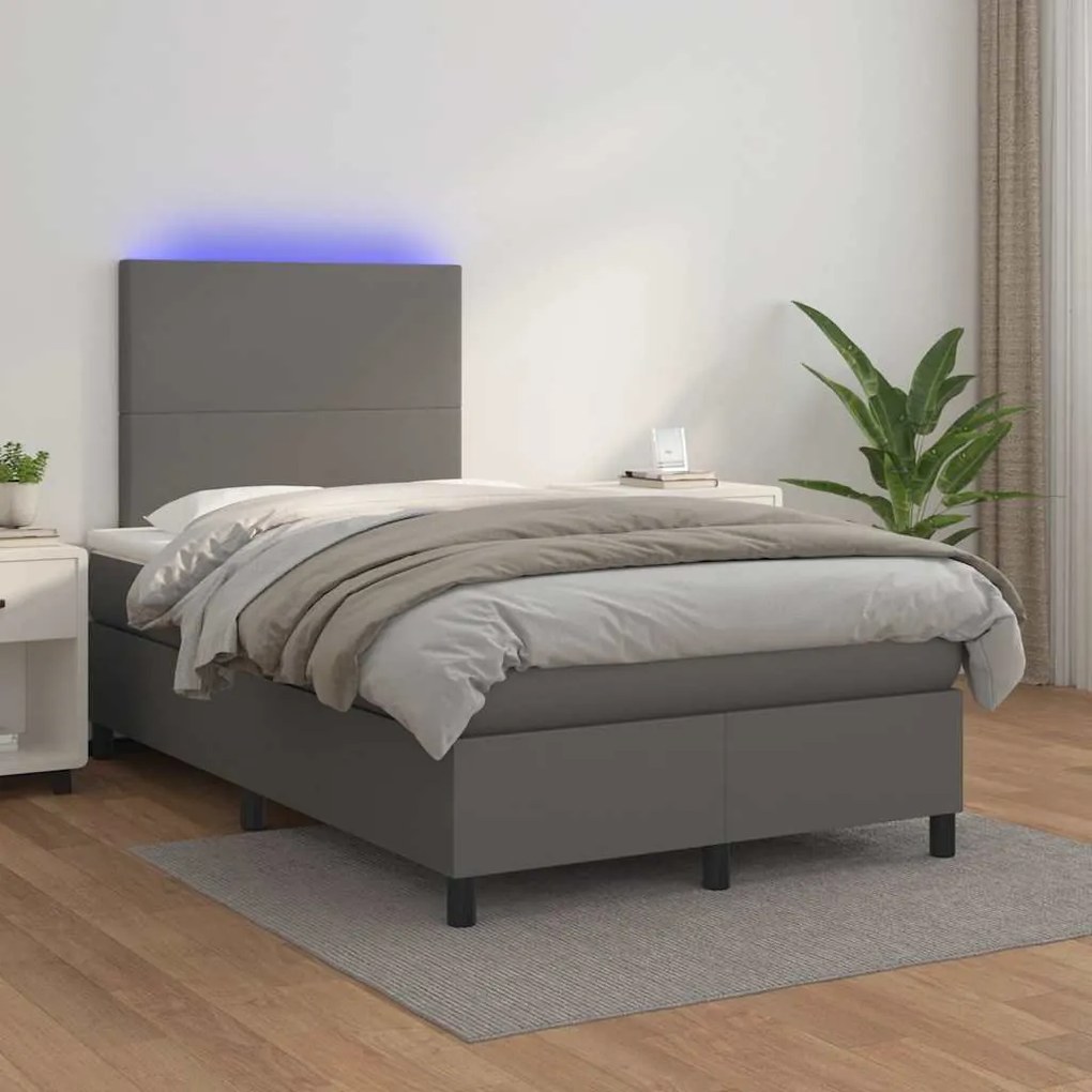 Box spring postel s matrací a LED šedá 120 x 190 cm umělá kůže 3270285