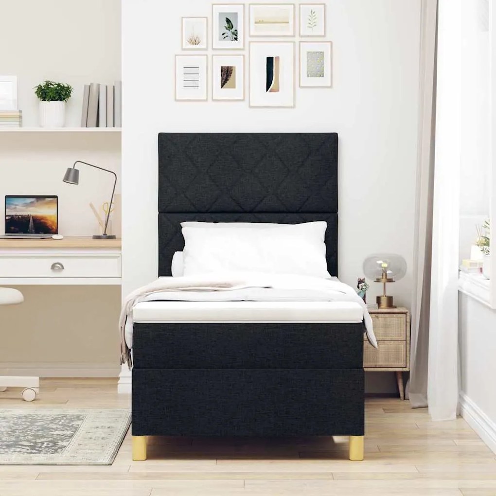 Postel s boxspringem s čelo Černá 100 x 200 cm textil 3339674