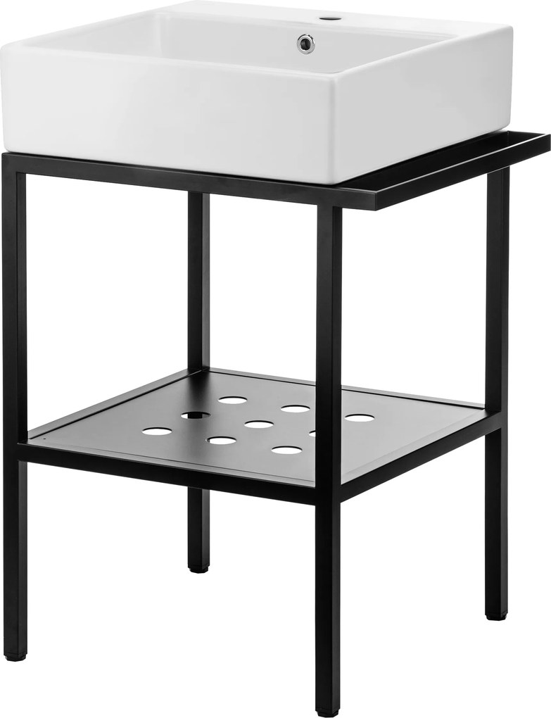 Deante Temisto, stojící koupelnová konzola s umyvadlem 565x500x700 mm, černá, bílá, CDTS6U5S