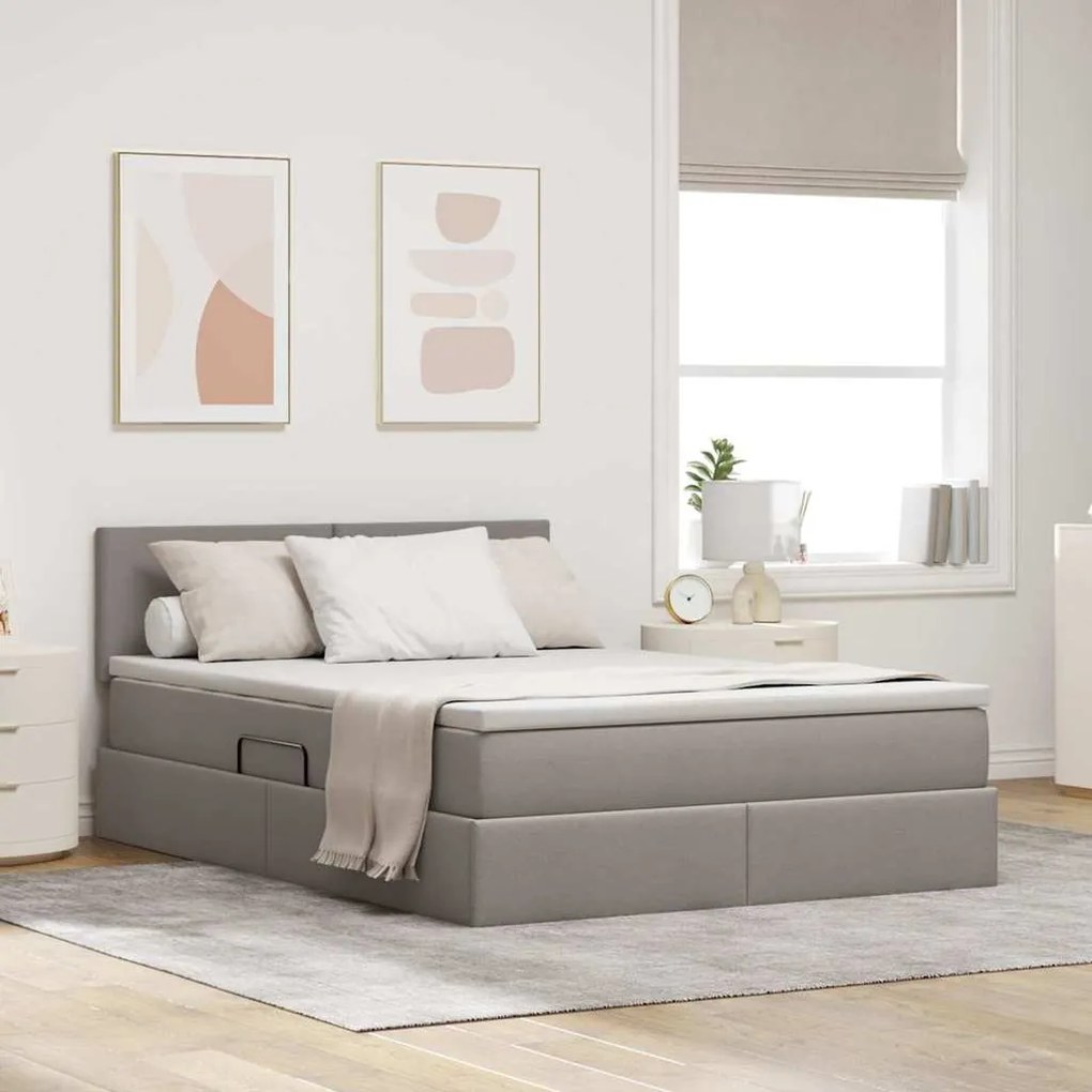 Postel s úložným prostorem a matrací Taupe 140 x 200 cm Samet 3370452