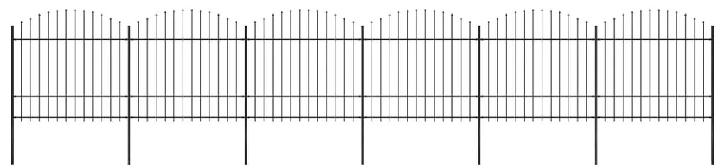 Zahradní plot s kopím nahoře ocelový 1070 x 175 cm černý