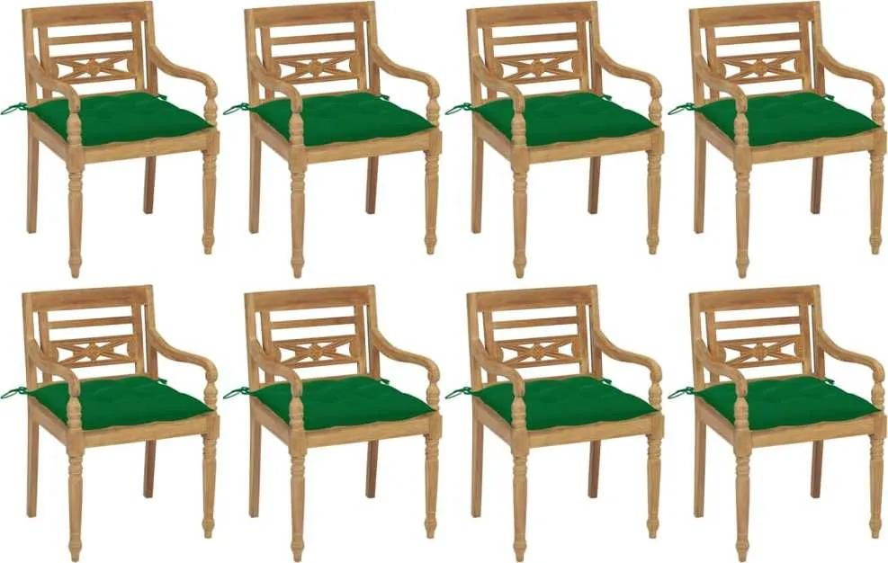 vidaXL Židle Batavia s poduškami 8 ks masivní teakové dřevo [3073368] Barva: Zelená