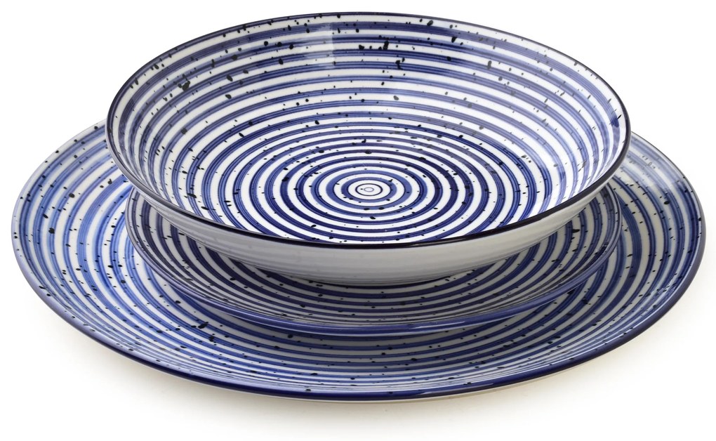 Porcelánová sada 18 ks talířů STRIPES BLUE modrá
