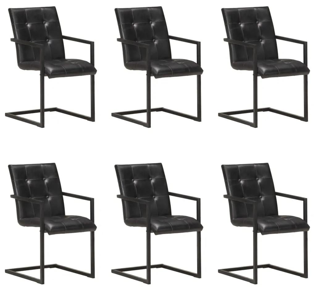Konzolové jídelní židle 6 ks černé pravá kůže - Default Title