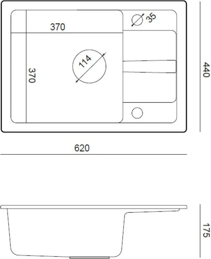 Černý kuchyňský granitový dřez QUADRON READY- SMART + CELOČERNÁ BATERIE A ČERNÝ DÁVKOVAČ