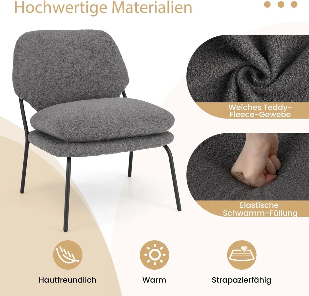 Costway Armless Accent Chair s Teddy Fleece potahem a křeslem pro volný čas