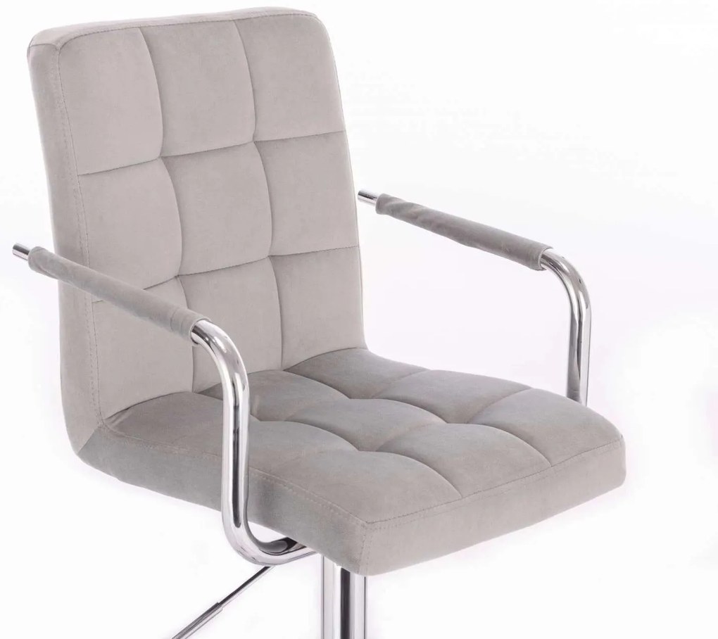 LuxuryForm DESIGN Barová židle VERONA VELUR na černé kulaté podstavě - světle šedá