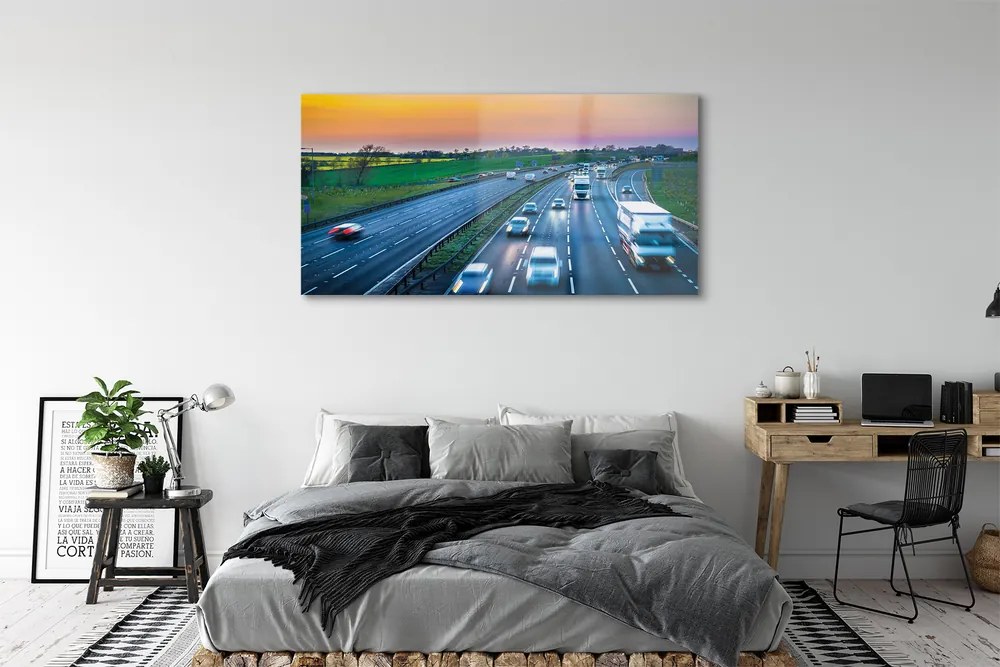 akrylový obraz Car silnice nebe 140x70 cm