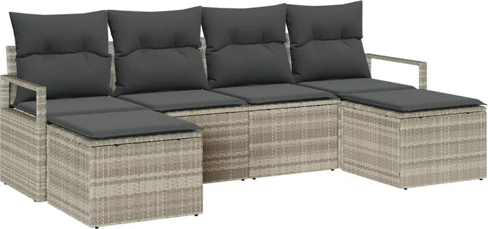 Set pohovek 6 ks Světle šedá polyratan 3346492
