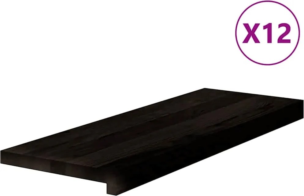 Nášlapy na schody 12 ks hnědo-černé 70x25x2 cm masivní dub 3283037