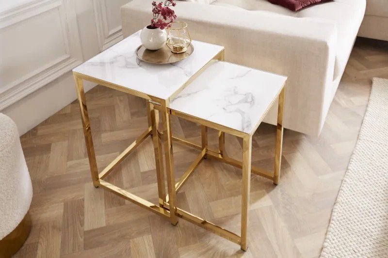Odkládací stolek Elegance sada 2 40cm mramorové zlato/42177
