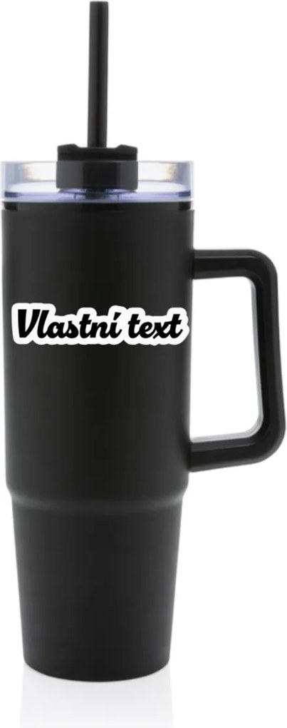 Personalizovaná cestovní termoska s průhledným víčkem s vlastním textem s obrysem