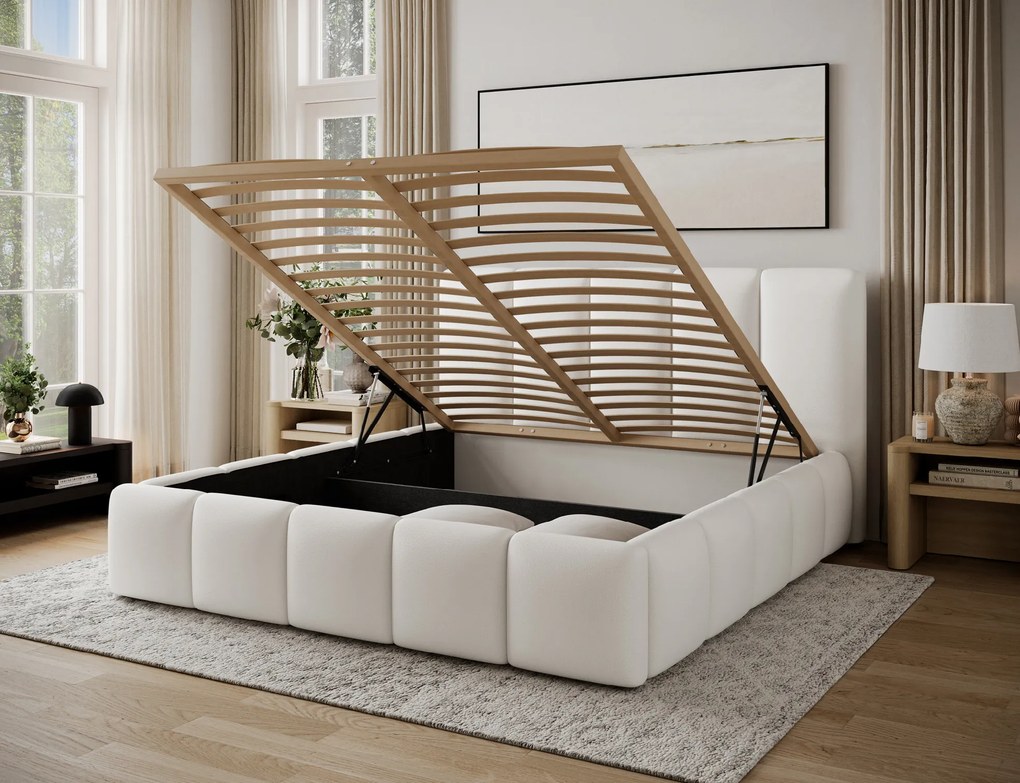 Postel Edvige + Dřevěný rám + plynový výtah + kontejner 140x200