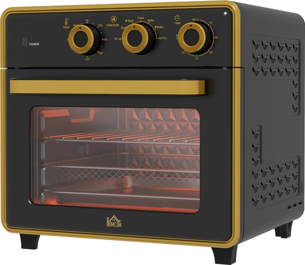 HOMCOM malá trouba 20L 1400W 90-230℃ s časovačem na 1 hodinu 3 polohy roštu Plech na pečení Žehlička Černá 36cm x 37,7cm x 34,5cm | Aosom.de