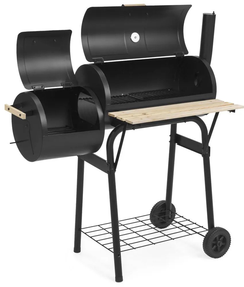 2v1 BBQ gril a smoker na drěvěné uhlí