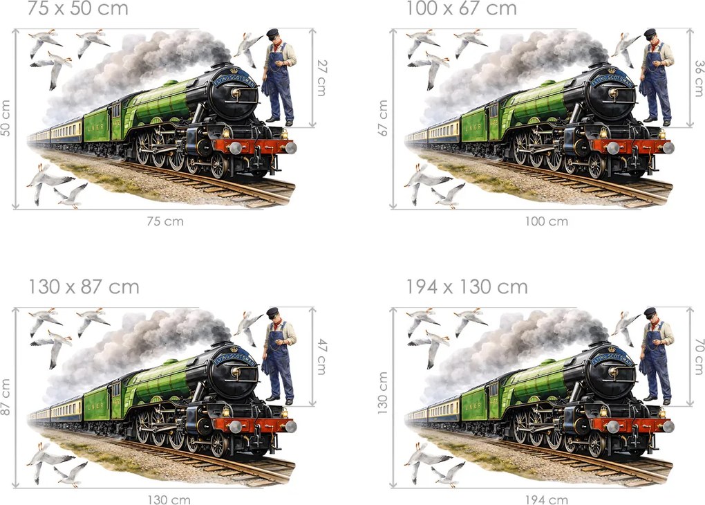 Vlak Flying scotsman textilní přelepitelné samolepky na zeď arch 194 x 130 cm