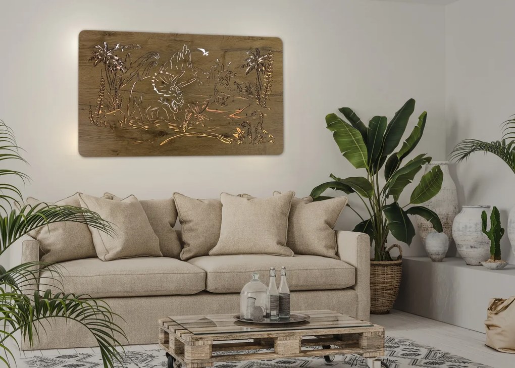 Li-Go "Dinosauři" světelný obraz 230V 100x57 cm provedení povrchu: dub světlý