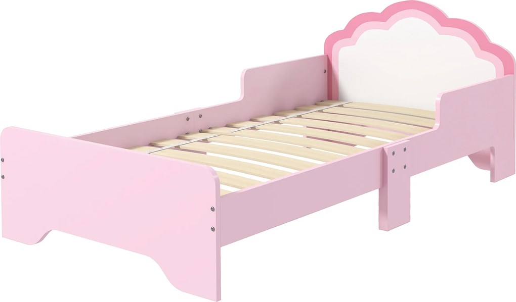 Dětská postel ZONEKIZ pro děti od 3 do 6 let 143 x 74 x 55 cm s motivem oblaku - včetně lamelového roštu, moderní růžový pokoj