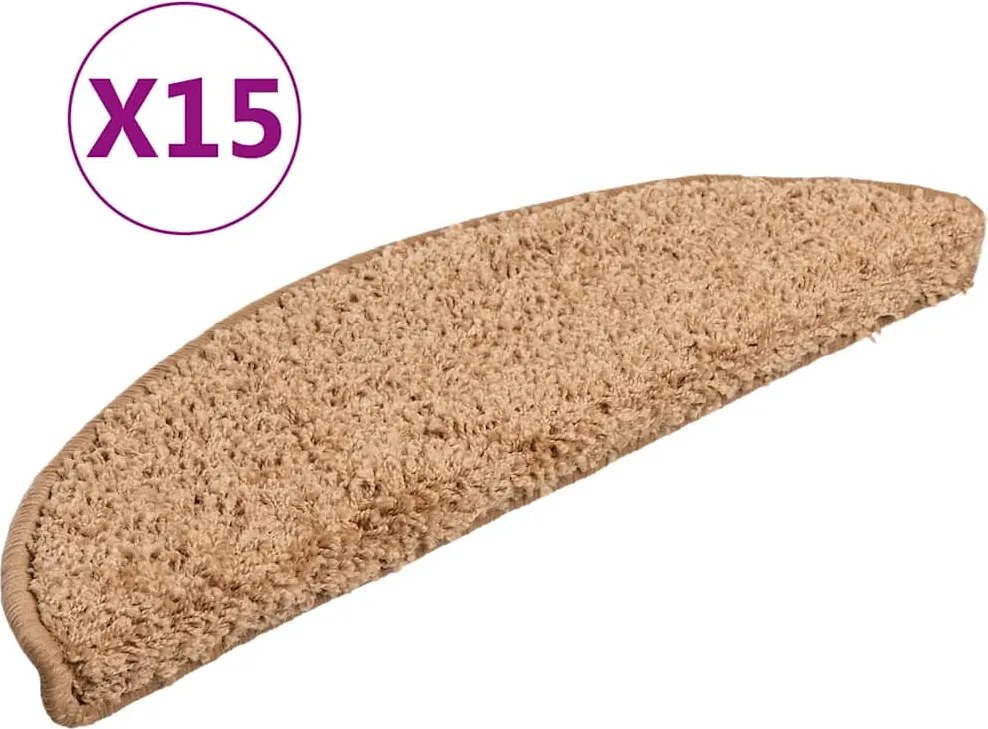 Schodové rohože 15 ks 56 x 17 x 3 cm béžové, půlkulaté 133894