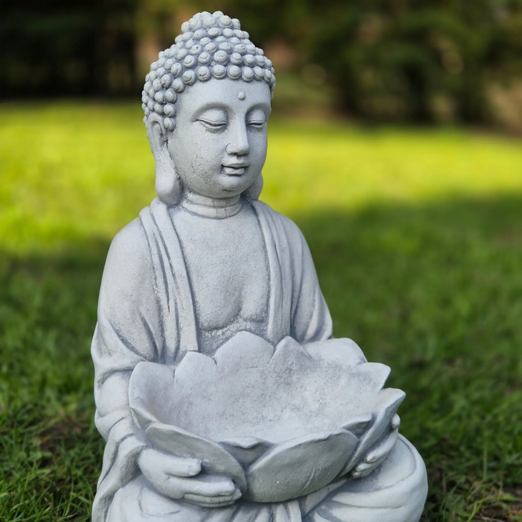 Zahradní Betonová Figura Buddha s květinou, malý květináč, květináč 30 cm 7 kg