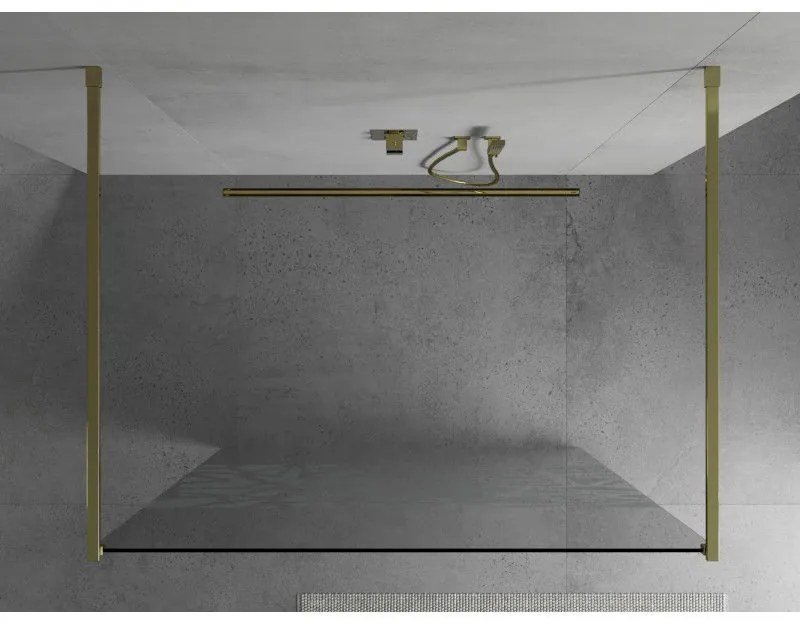 Mexen Kioto, průchozí sprchová zástěna 110 x 200 cm, 8mm sklo čiré/bílý vzor, 2x zlatá stabilizační rozpěra, 800-110-002-50-85