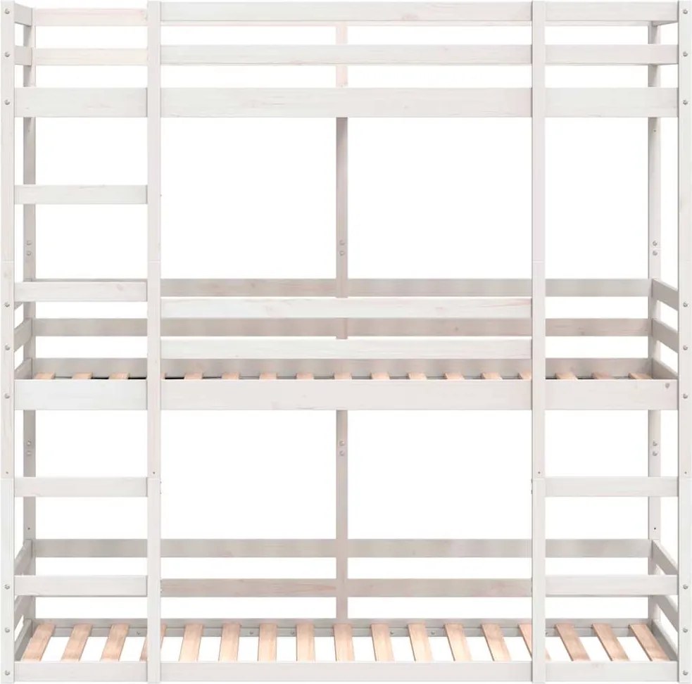Třípatrová postel bílá 90 x 200 cm masivní borové dřevo 3284255