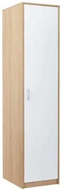 Casarredo Úzká šatní skříň 45 cm s bílými dveřmi a korpusem v dekoru dub sonoma KN839