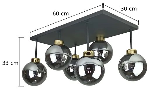 Přisazený lustr DEA 6xE14/60W/230V černá/zlatá/kouřová černá