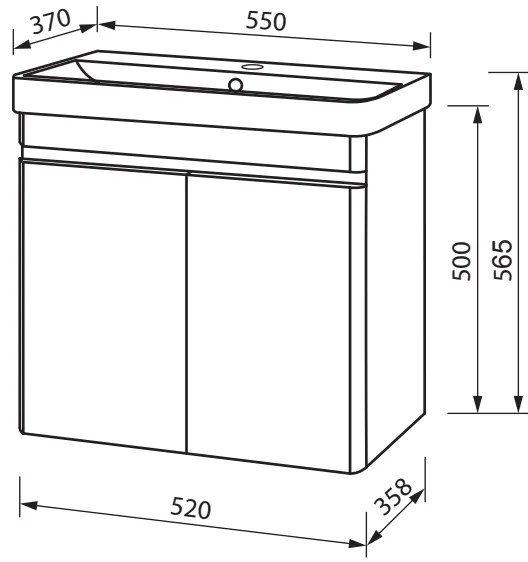 Lavedo Vivace White Air 55 koupelnová skříňka s umyvadlem, lesk