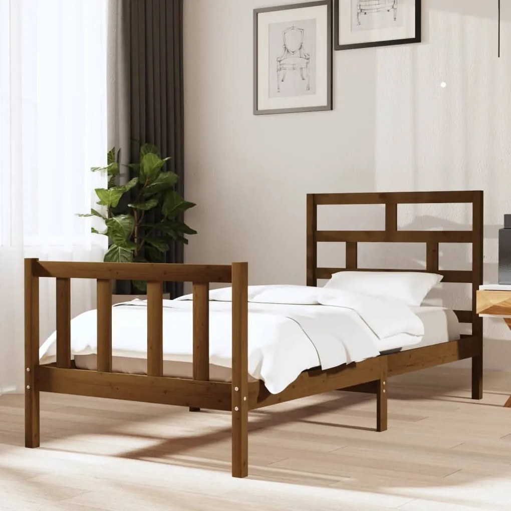 3101316 vidaXL Rám postele medově hnědý masivní borovice 90 x 190 cm Single