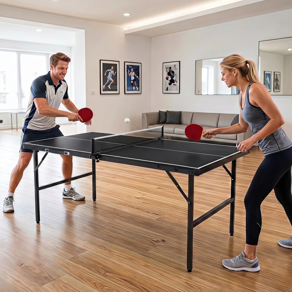 Costway Skládací stůl na stolní tenis se sítí a 2 pálkami a míčky Mini na stolní