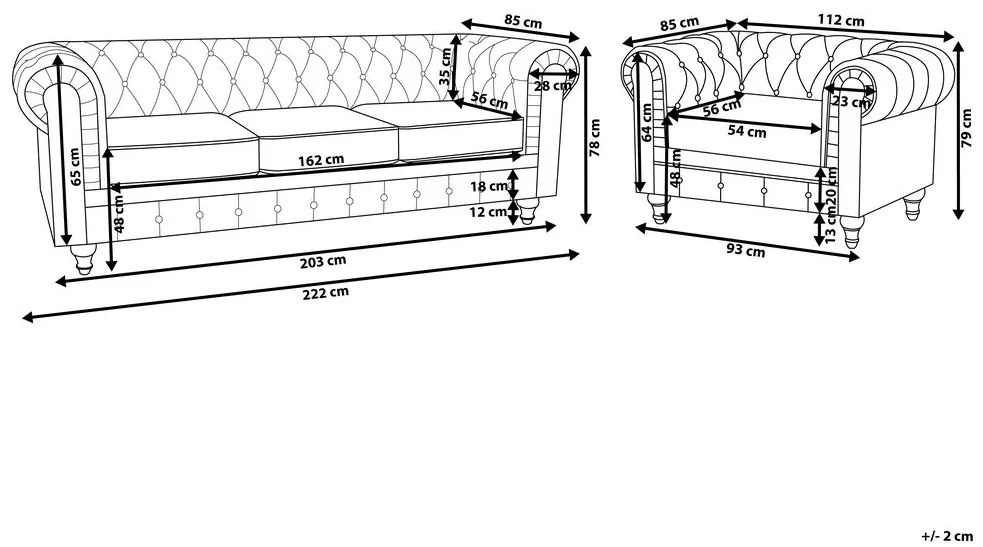 Čalouněná sedací souprava světle šedá CHESTERFIELD velká Beliani