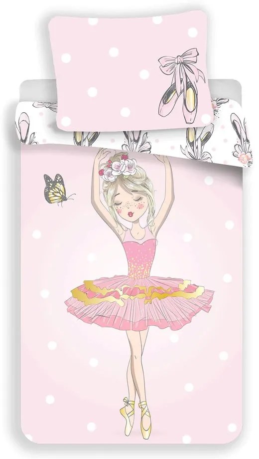 Růžové bavlněné dětské povlečení na jednolůžko 140x200 cm Ballerina – Jerry Fabrics Biano.cz