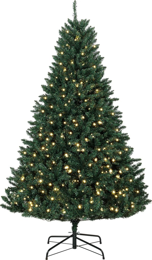HOMCOM Vánoční strom, 550 teplých bílých LED diod, 1494 větviček, nehořlavý, plast/kov, 180 x 112 cm, zelený