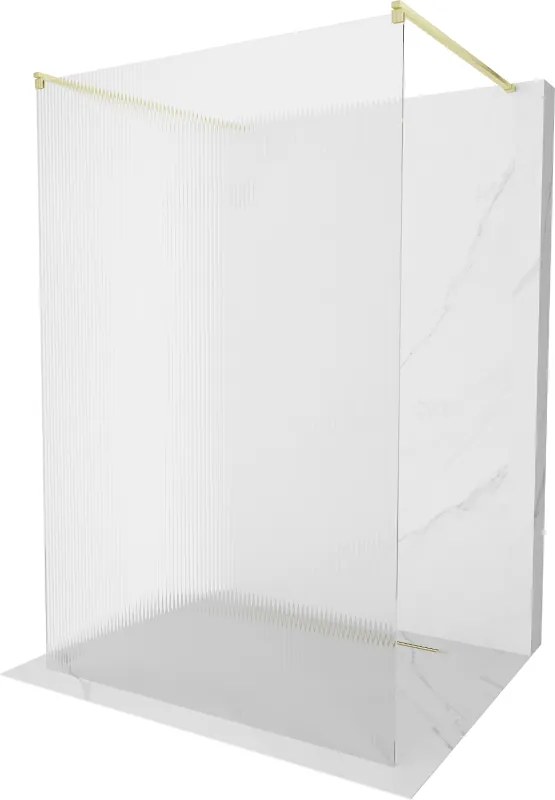 Mexen Kioto, sprchová zástěna Walk-In 110 x 200 cm, 8mm sklo s žebrovým vzorem, zlatý matný profil, 800-110-002-55-09