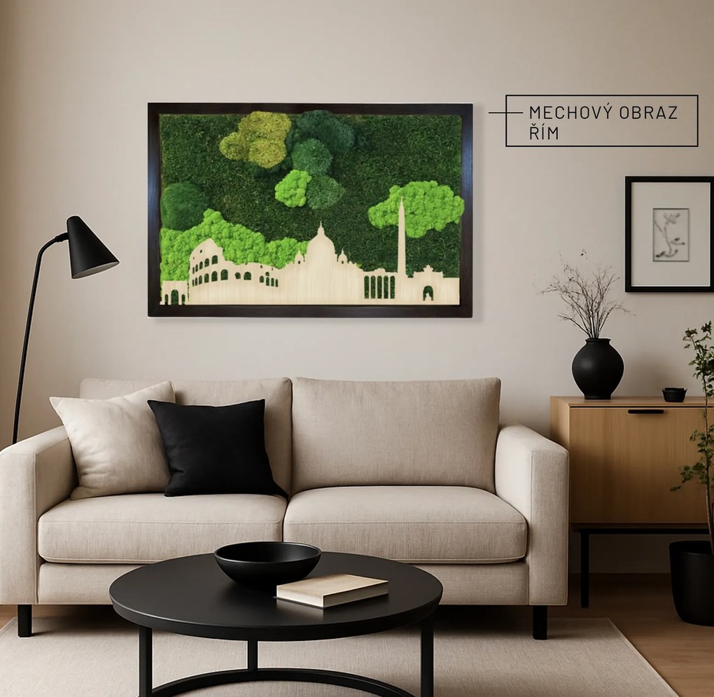 WOODILO Mechový obraz | Řím Rozměr obrazu: 70x70 cm, Barva rámu: Vlastní (specifikujte do poznámky v objednávce), Síla rámu (pohledová): 3,7 cm