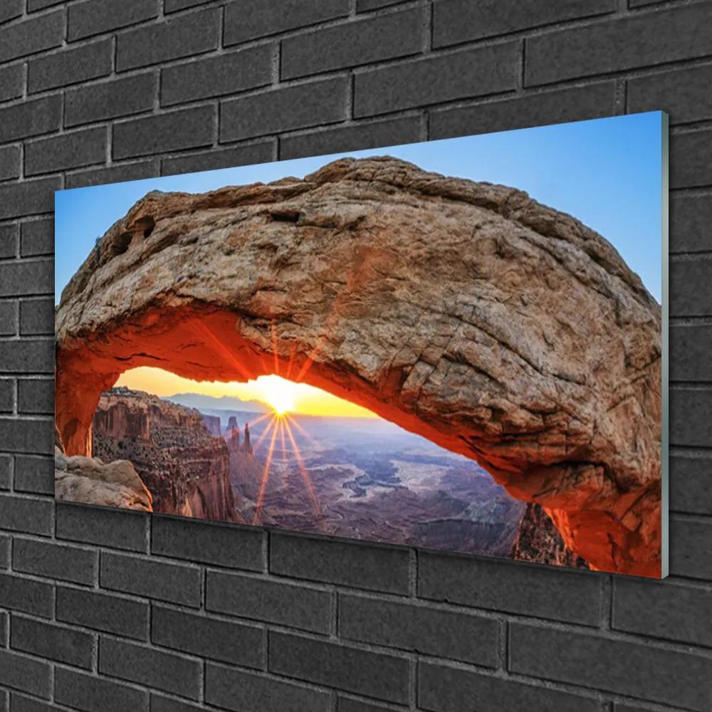 Obraz na skle Skála Slunce Krajina 125x50 cm