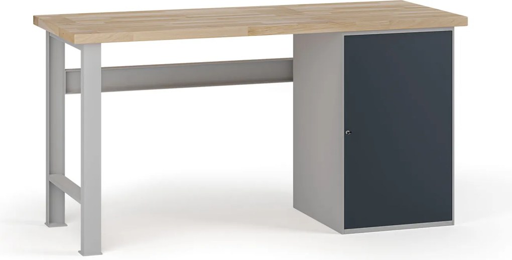 Dílenský pracovní stůl G7, buková spárovka, 1700 x 685 x 840 mm, 1x skříňka, grafit