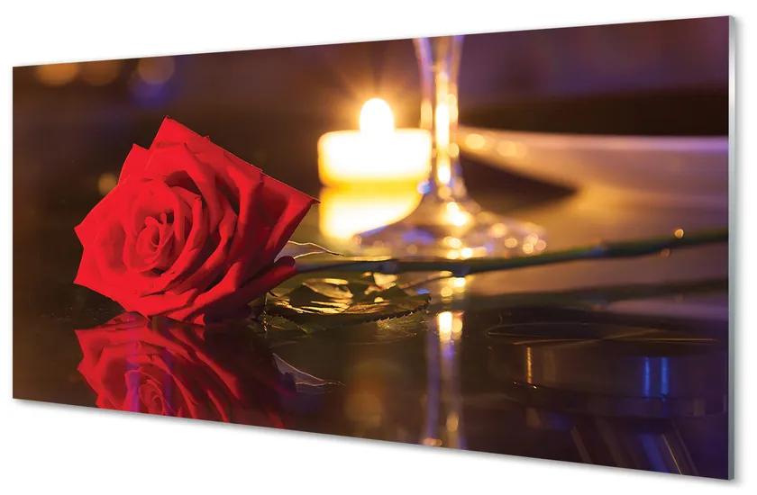 akrylový obraz Rose svíčka sklo 125x50 cm