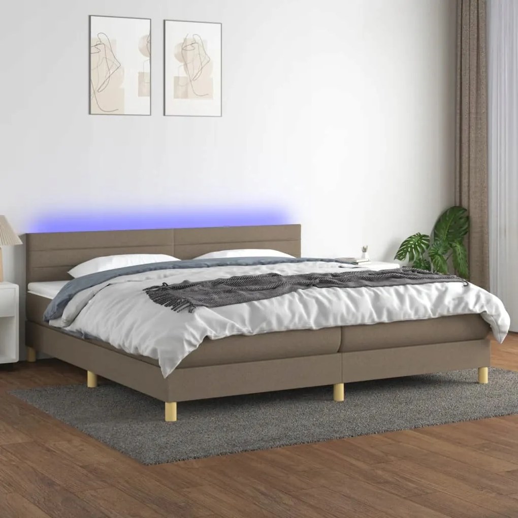 Box Spring Postel S Matrací A Led Textil Taupe vodorovné pruhy 200 x 200