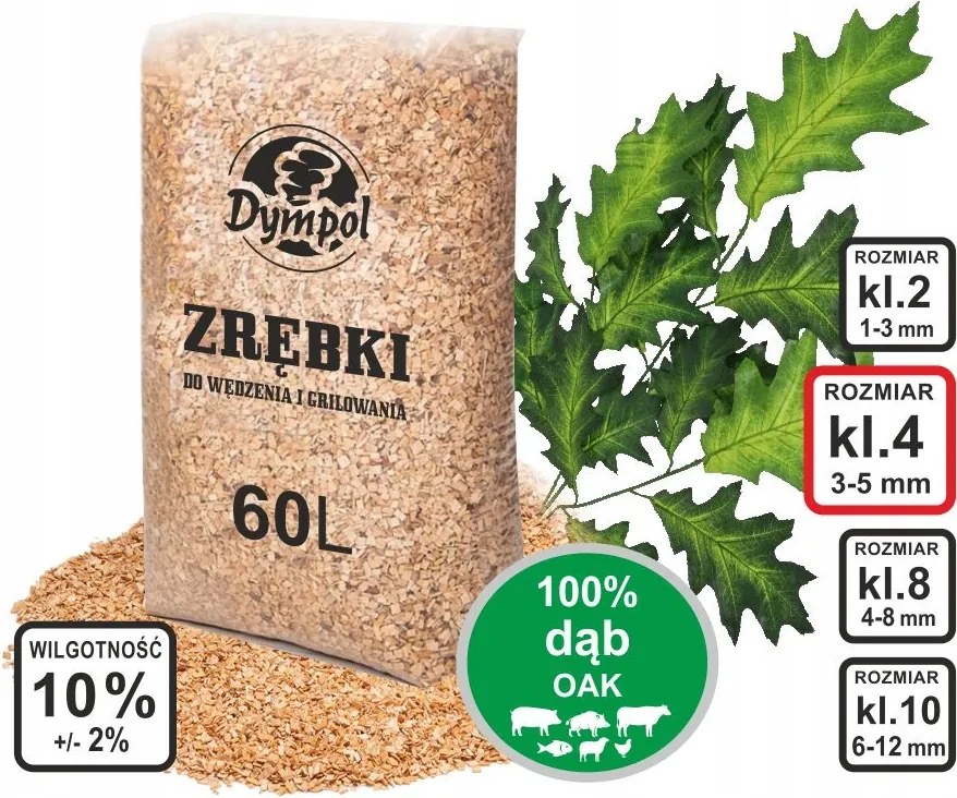 Suché udírenské štěpky Dub 100% 15 kg/60 litrů, Kl 04 Atest