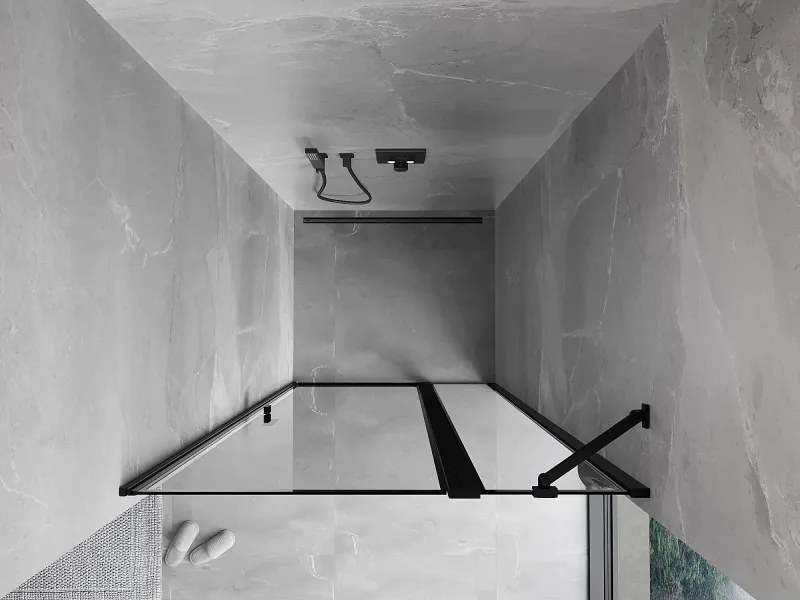 Mexen MIST, 1-křídlé sprchové dveře (1d+1s) 105x200 cm, 6mm čiré sklo s černým rámem, pravý, 8A4-105-000-70-70-P