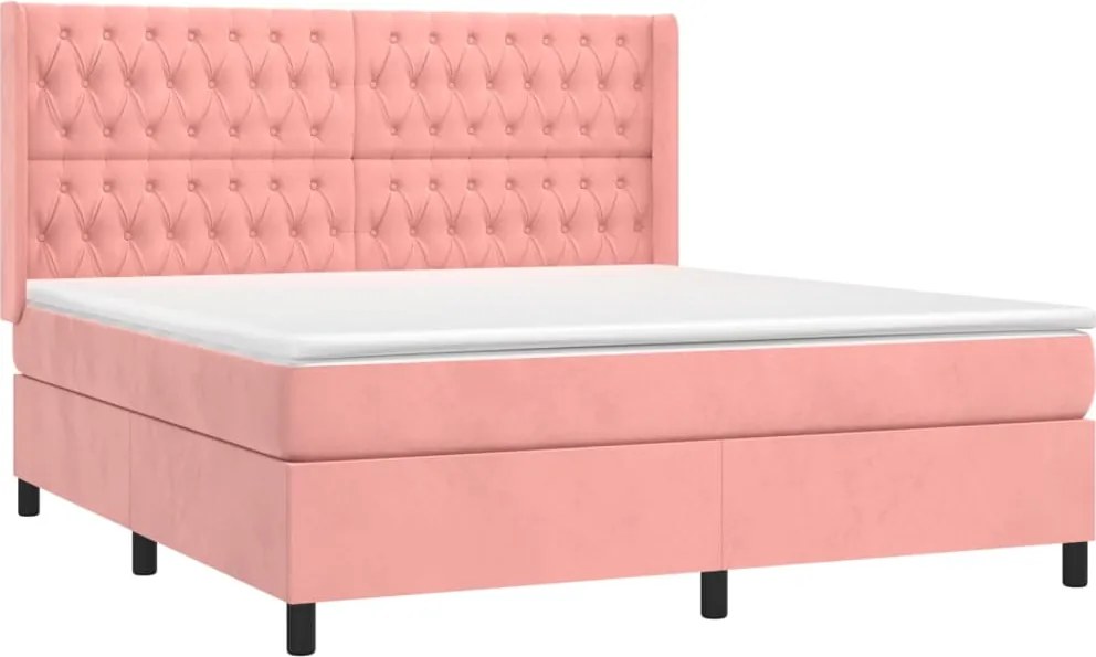 Box spring postel s matrací a LED růžová 180x200 cm samet 3139762